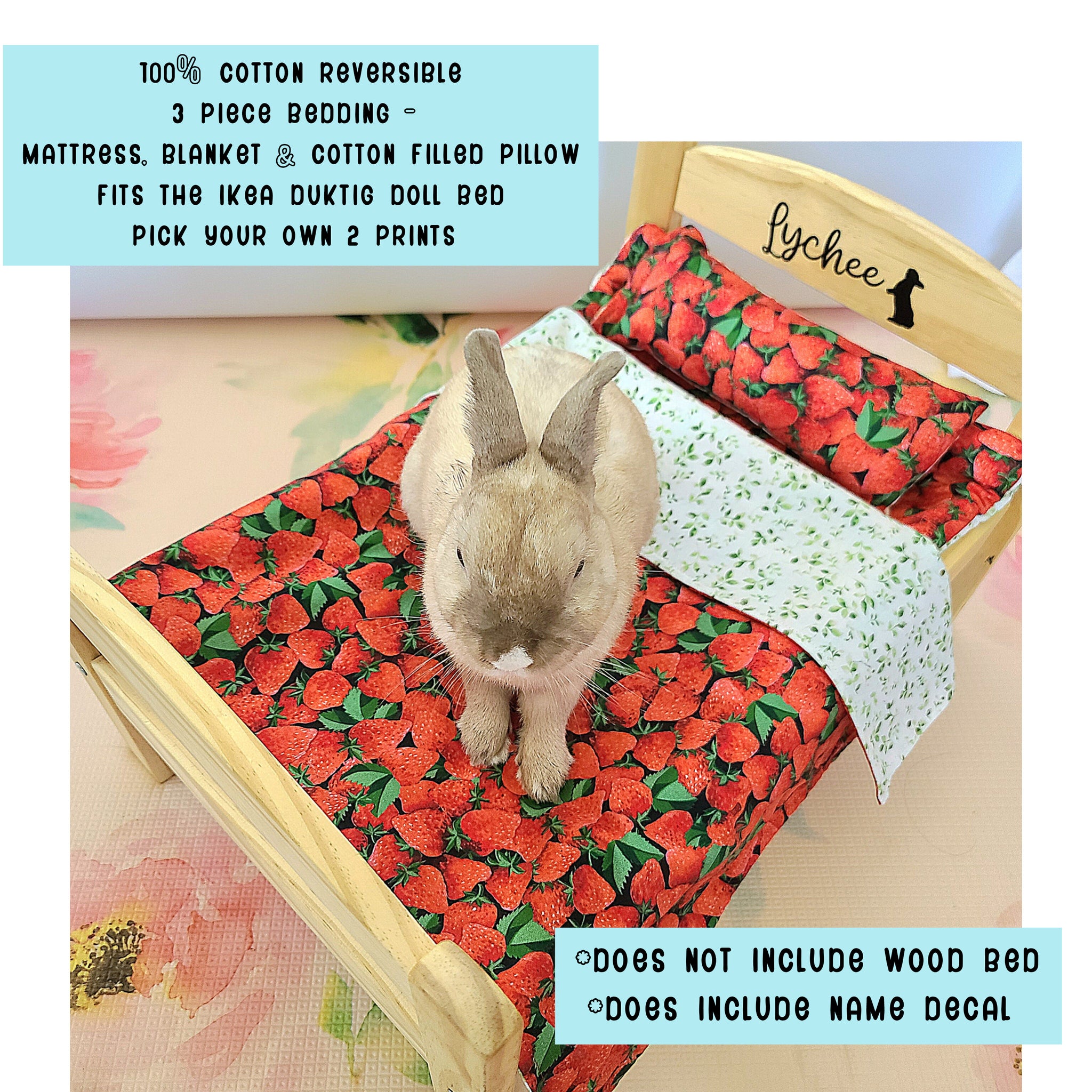 Design Your Own 100% Cotton Bunny Bedding Set for the Ikea Duktig Doll ...